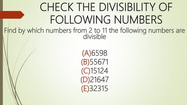 Divisibility tests | PPTX | Standardized Testing | Educational Assessment