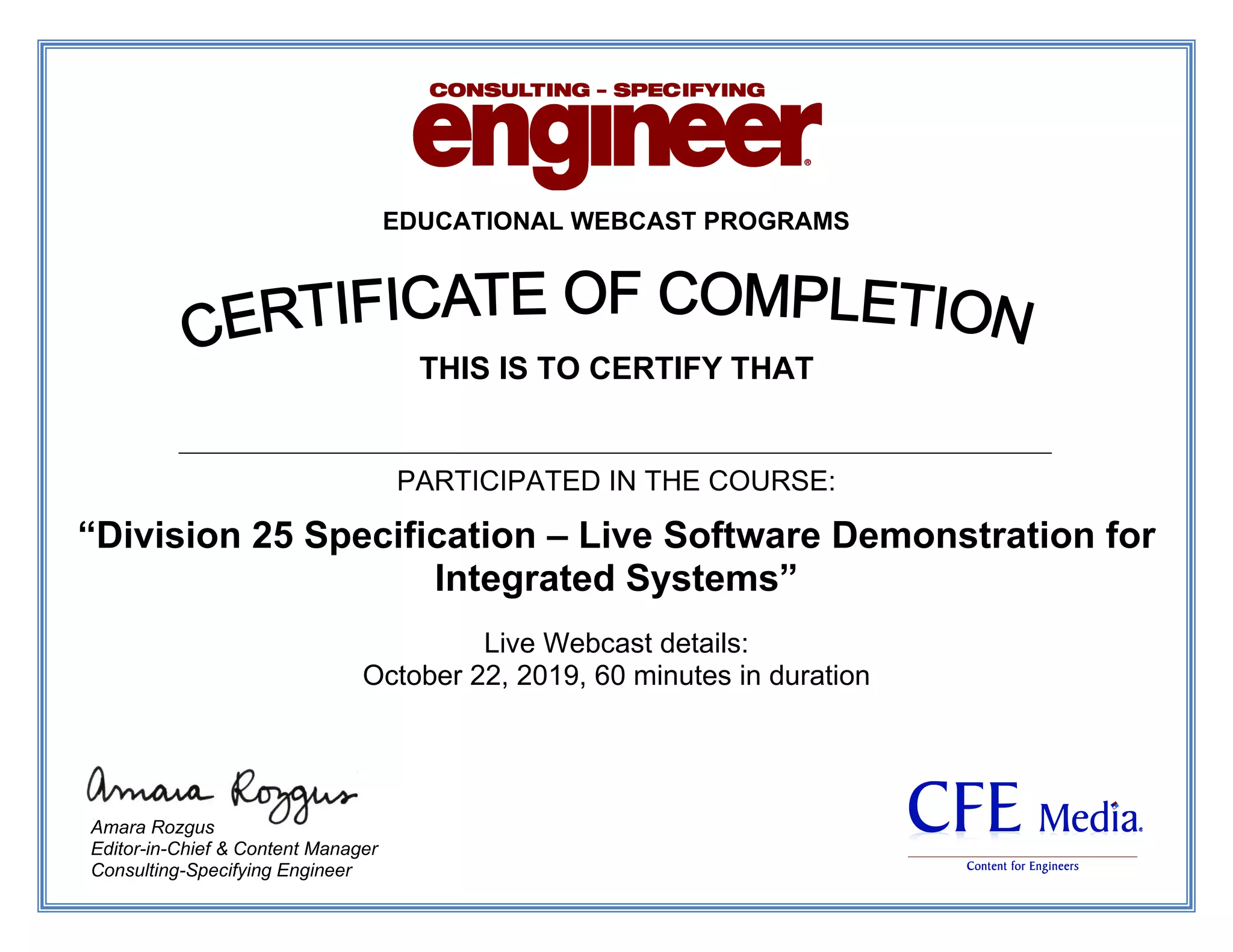 Certificate of Completion: "Division 25 Specifications" online Course - Ahmed Said Kotb | PPT