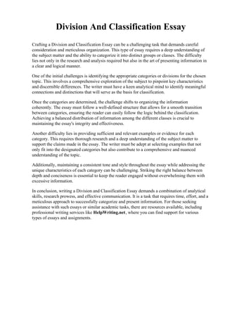 Division And Classification Essay. Online assignment writing service. | PDF