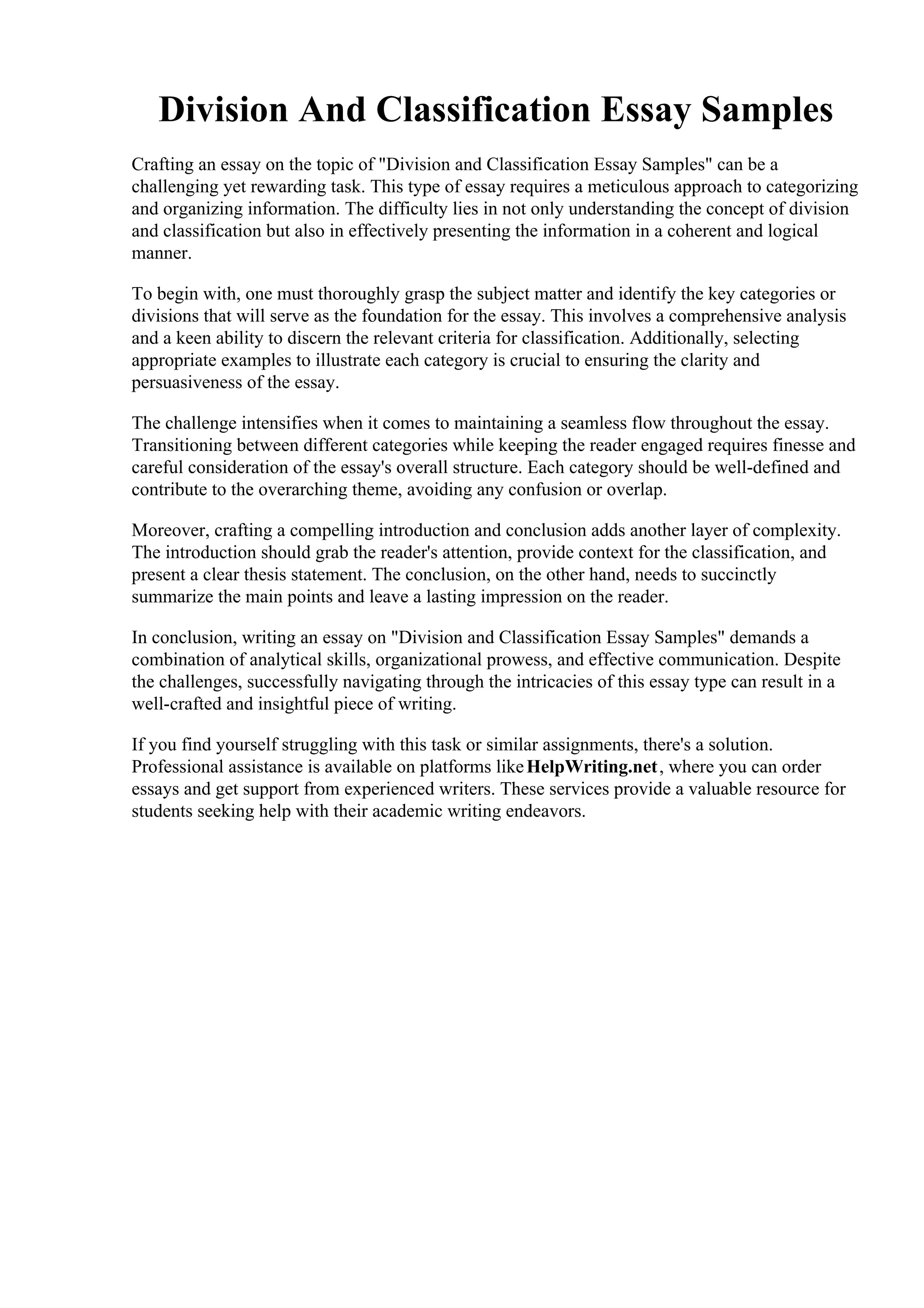 Division And Classification Essay Samples | PDF