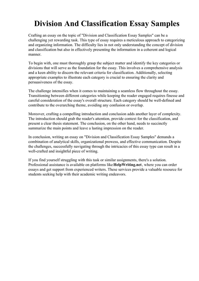 Division And Classification Essay Samples | PDF