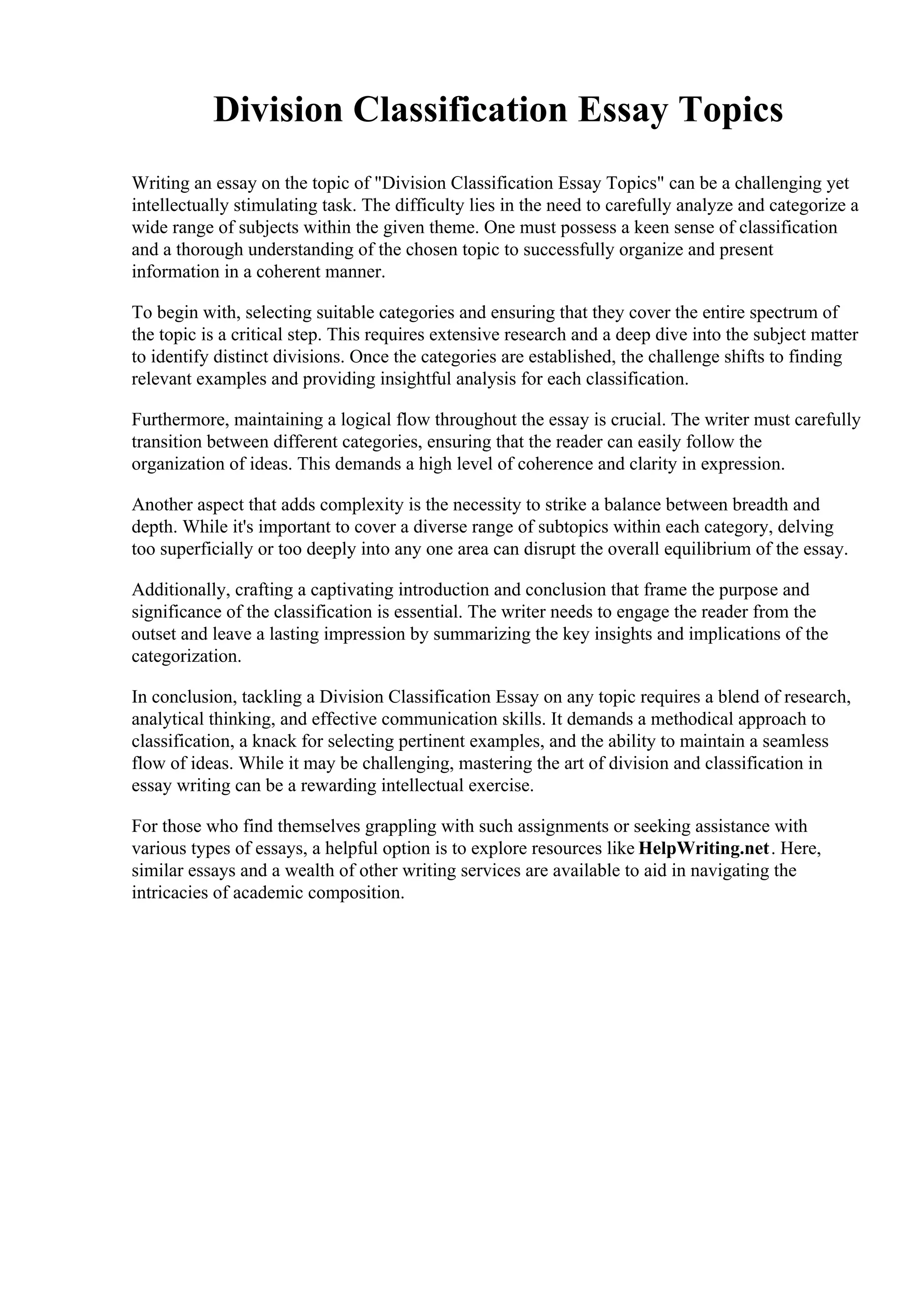Division Classification Essay Topics.pdf