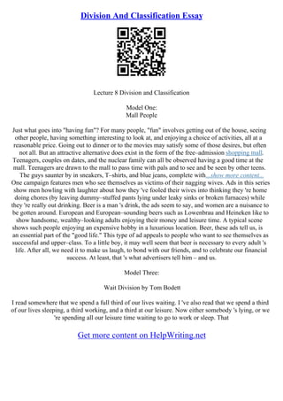 Division Essay Examples | PDF