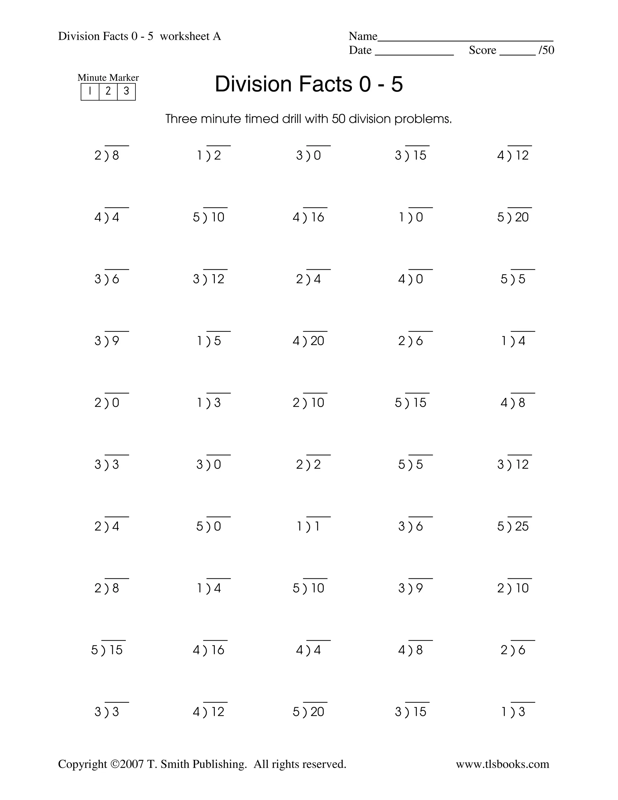 Division fluency drill math facts | PDF | Law
