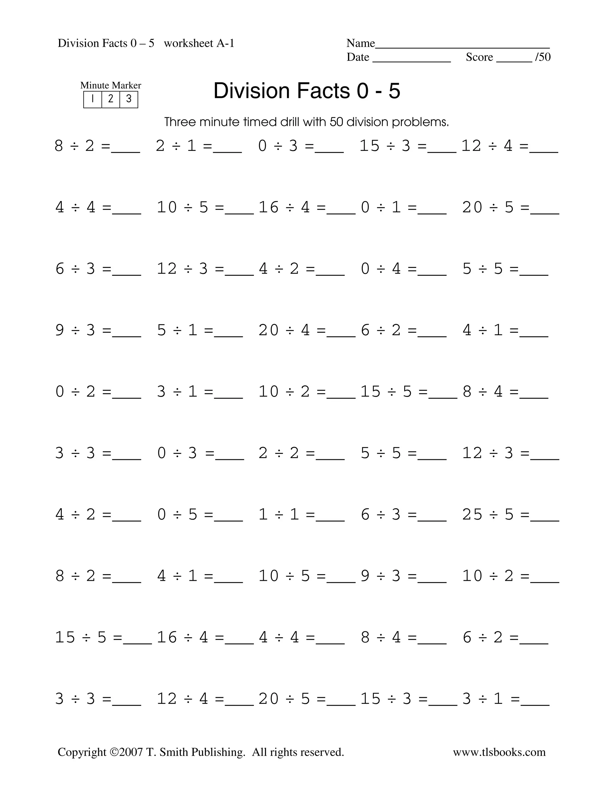 Division fluency drill math facts | PDF