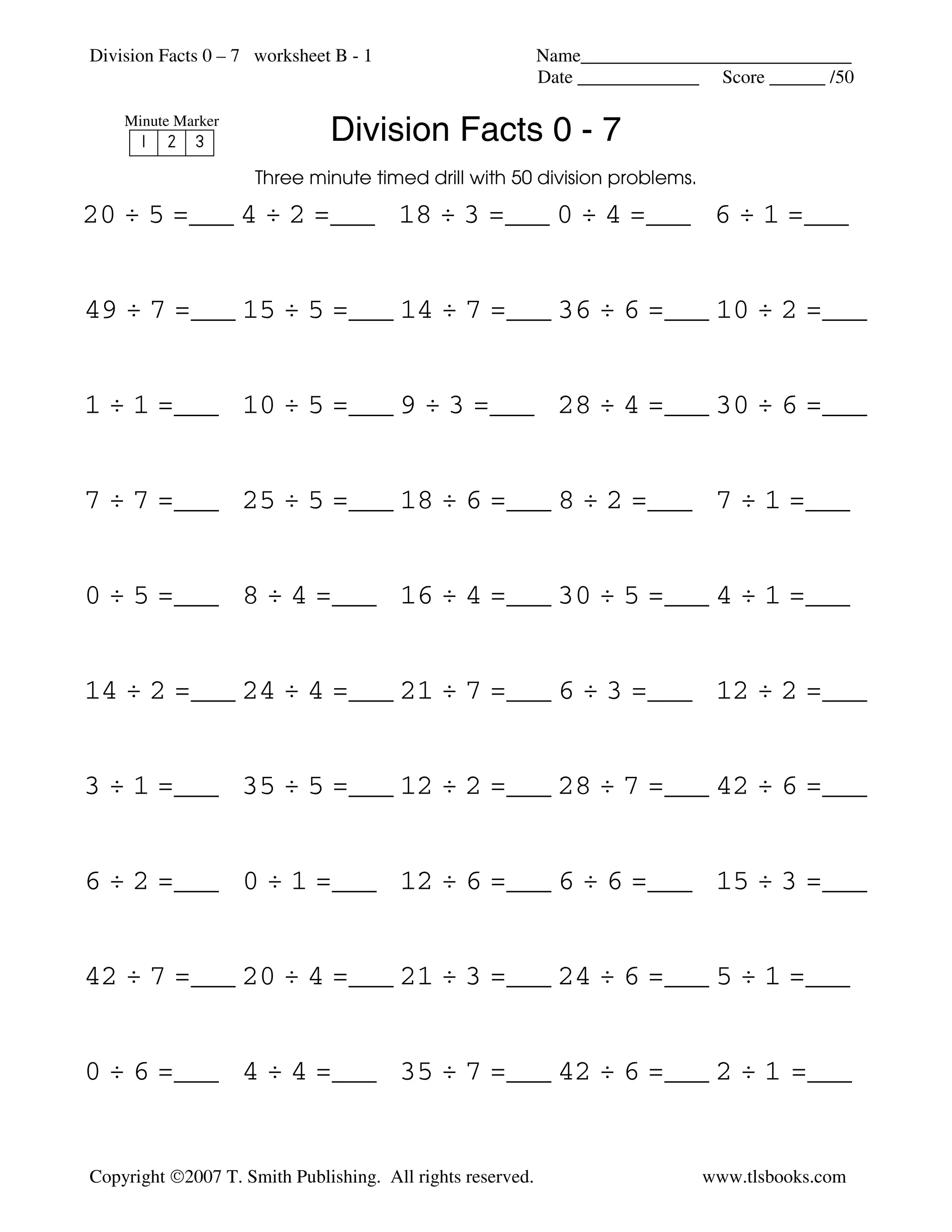 Division fluency drill math facts | PDF