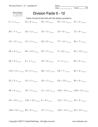 Division fluency drill math facts | PDF