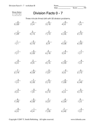 Division fluency drill math facts | PDF