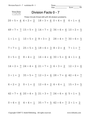 Division fluency drill math facts | PDF
