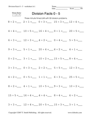 Division fluency drill math facts | PDF