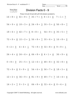 Division fluency drill math facts | PDF