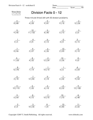 Division fluency drill math facts | PDF