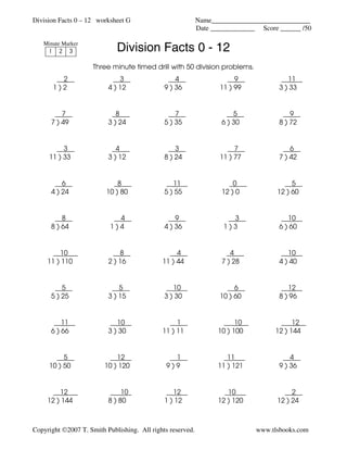 Division fluency drill math facts | PDF