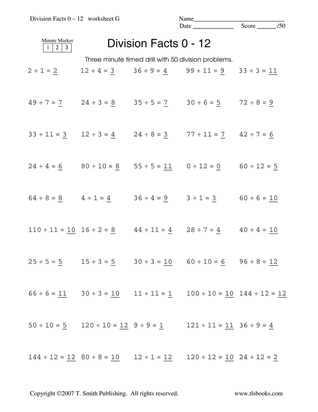 Division fluency drill math facts | PDF | Law