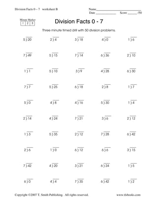 Division fluency drill math facts | PDF