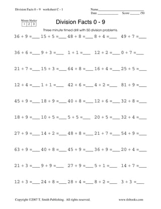 Division fluency drill math facts | PDF
