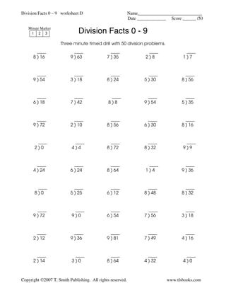 Division fluency drill math facts | PDF