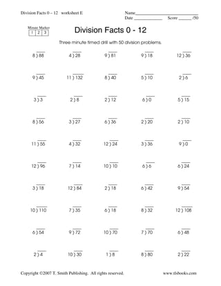 Division fluency drill math facts | PDF | Law