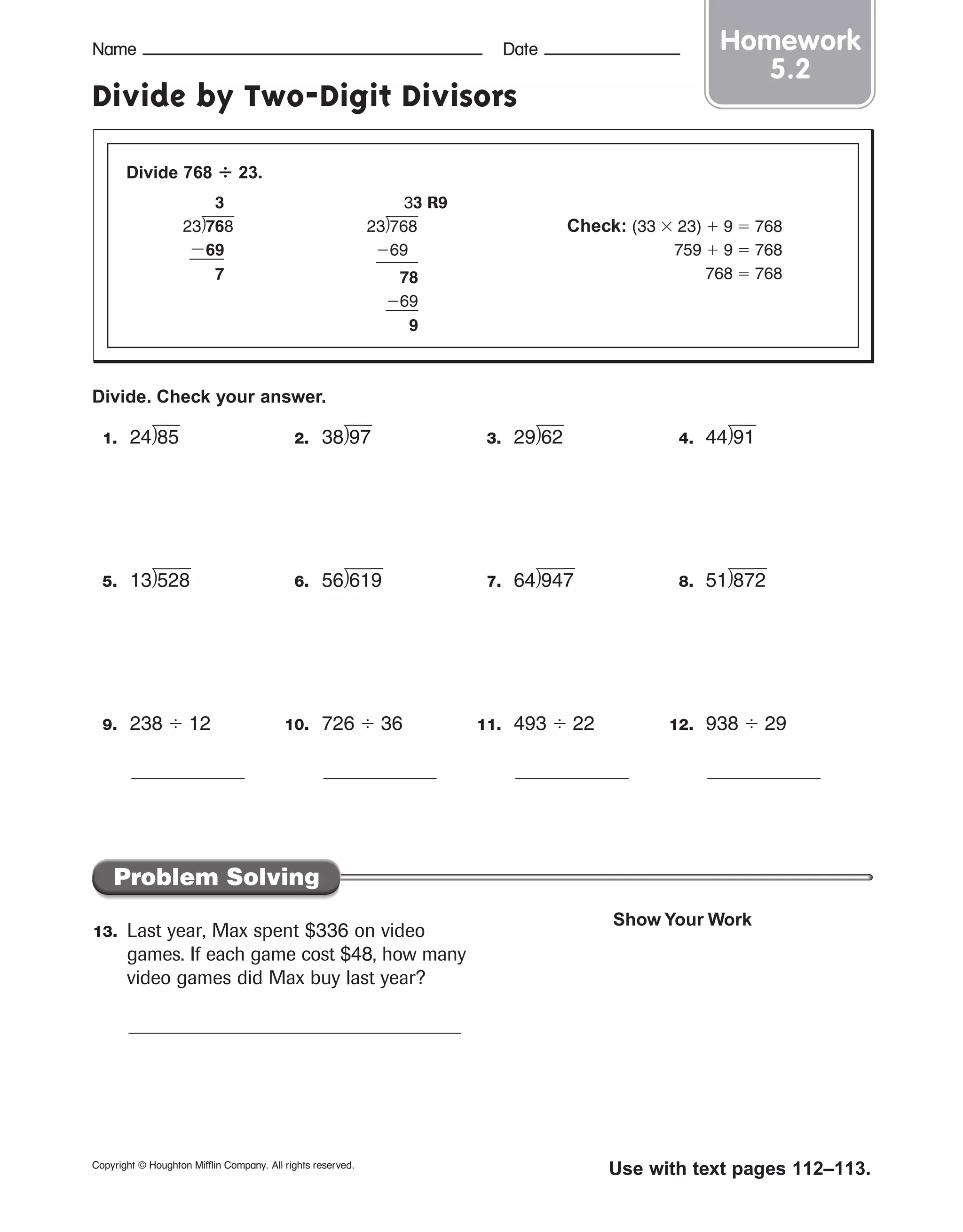 Division homework sheet | PDF