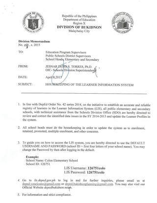 Division memo no. 71 s. 2015 | PDF