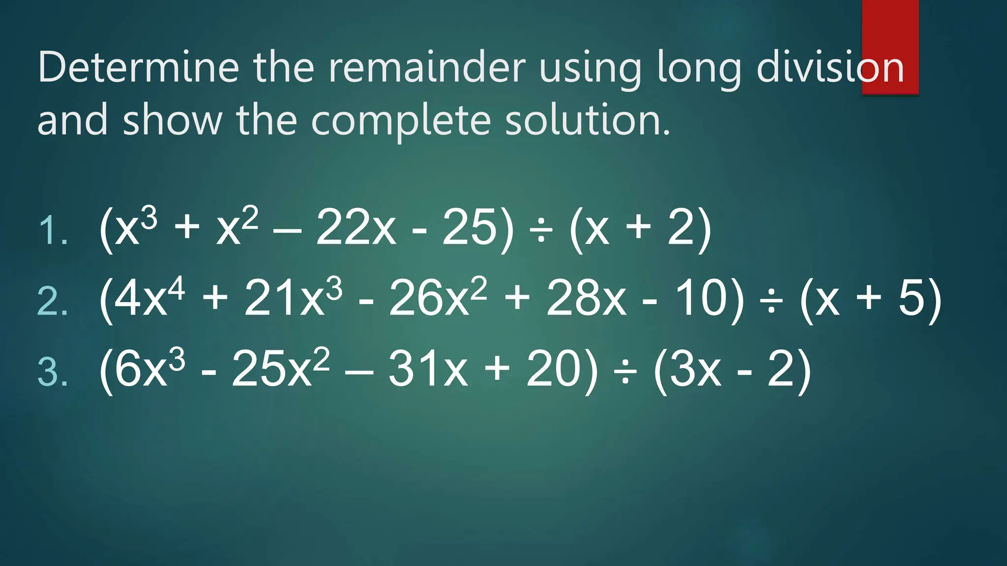 DIVISION OF POLYNOMIALS.pptx | Computing | Technology & Computing