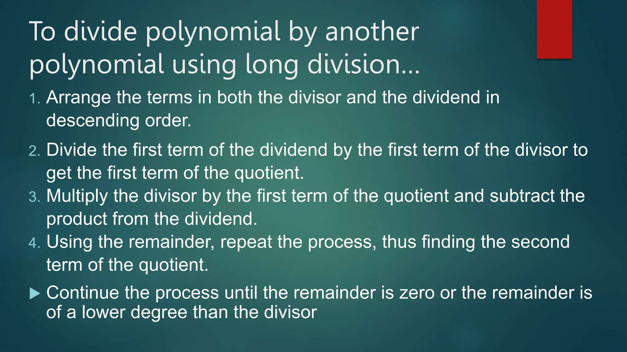 DIVISION OF POLYNOMIALS.pptx | Computing | Technology & Computing
