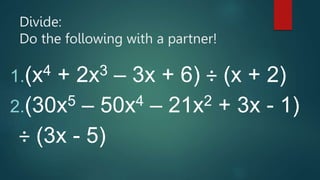 DIVISION OF POLYNOMIALS.pptx | Computing | Technology & Computing