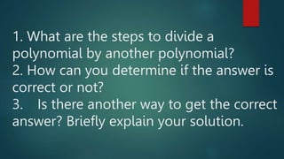 DIVISION OF POLYNOMIALS.pptx | Computing | Technology & Computing