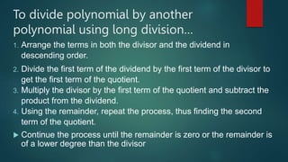 DIVISION OF POLYNOMIALS.pptx | Computing | Technology & Computing