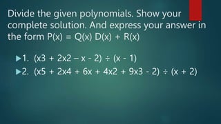 DIVISION OF POLYNOMIALS.pptx | Computing | Technology & Computing