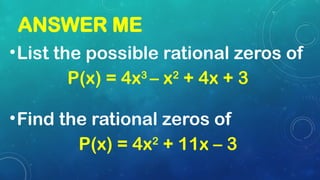 The Rational Root Theorem for Grade 10 Learners | PPTX