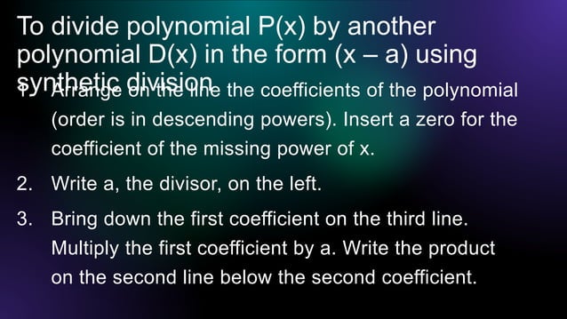 Division of Polynomials using Synthetic Division.pptx | Science