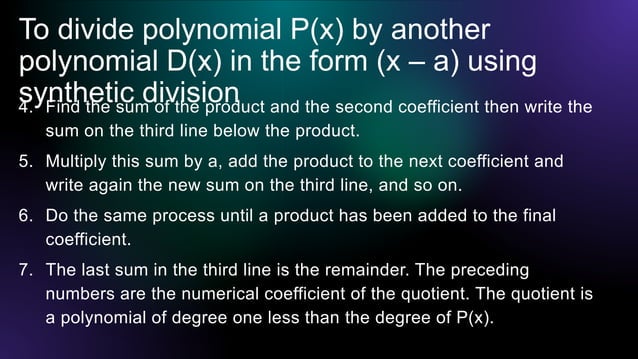Division of Polynomials using Synthetic Division.pptx | Science