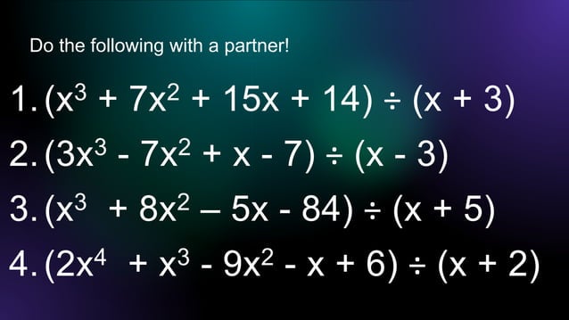 Division of Polynomials using Synthetic Division.pptx | Science