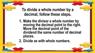 Division of whole numbers by a decimal | PPTX
