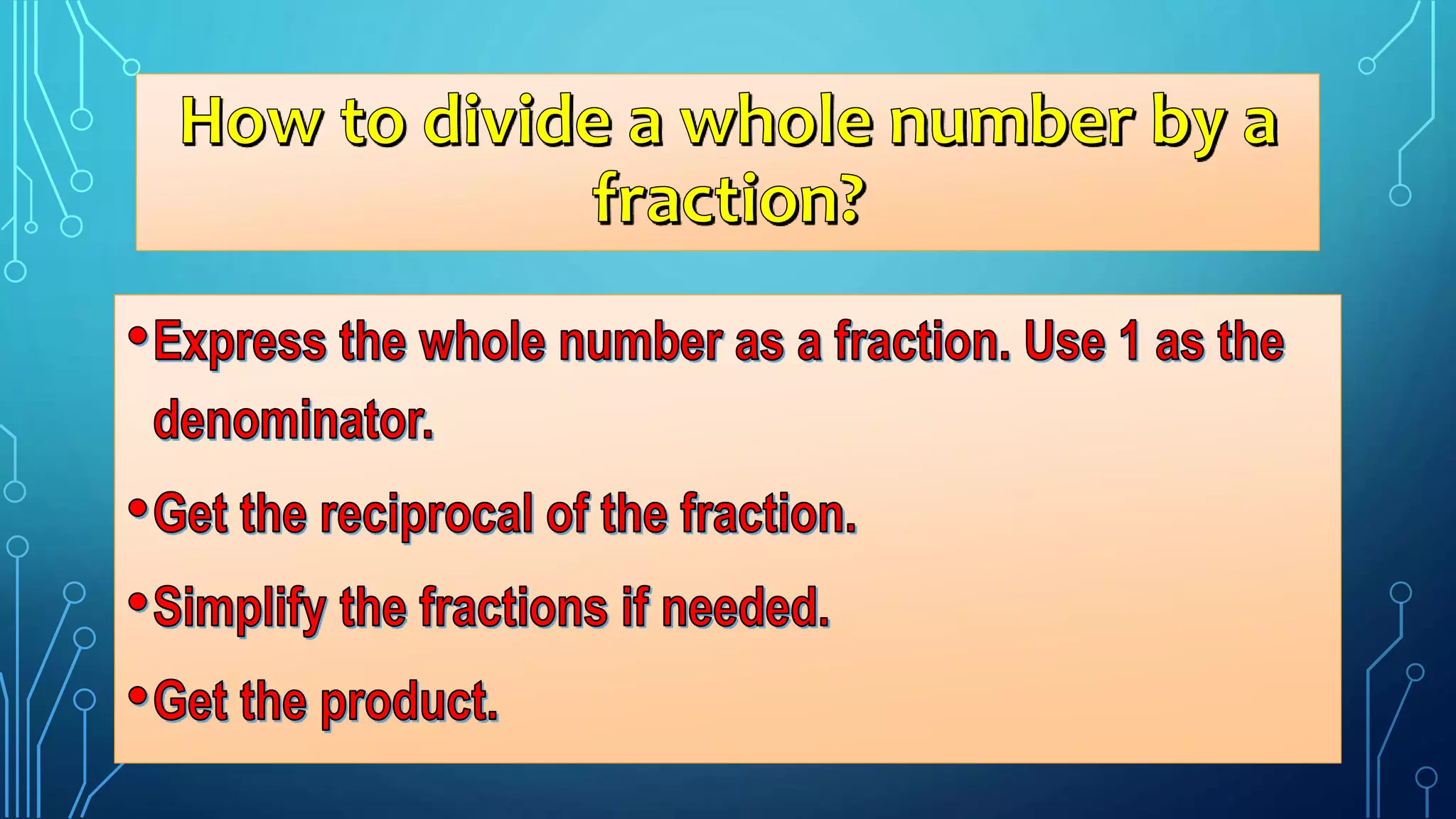 Division of whole numbers by fractions and vice versa | PPTX