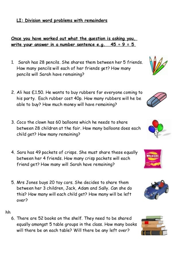Division Word Probs with remainders Division Word Probs with remainders
