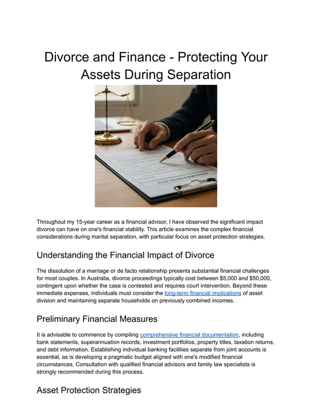 Divorce and Finance - Protecting Your Assets During Separation | PDF