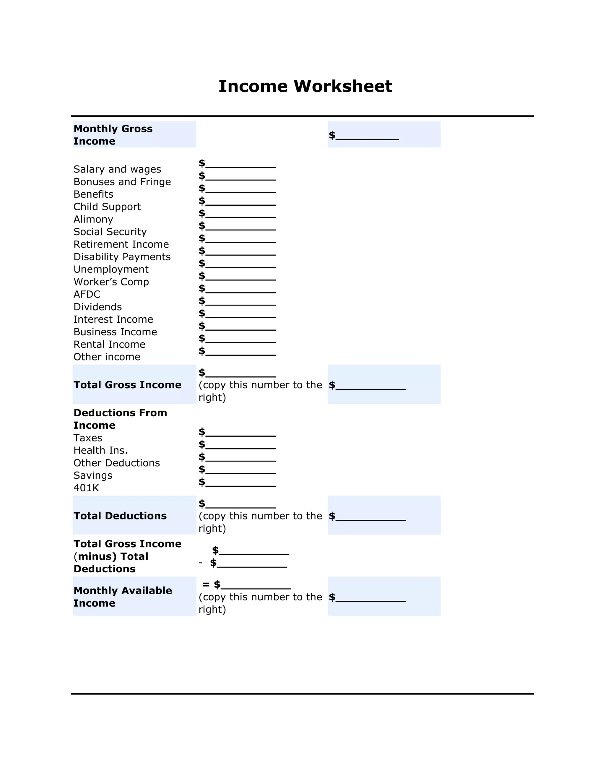 Divorce finance worksheet | PDF