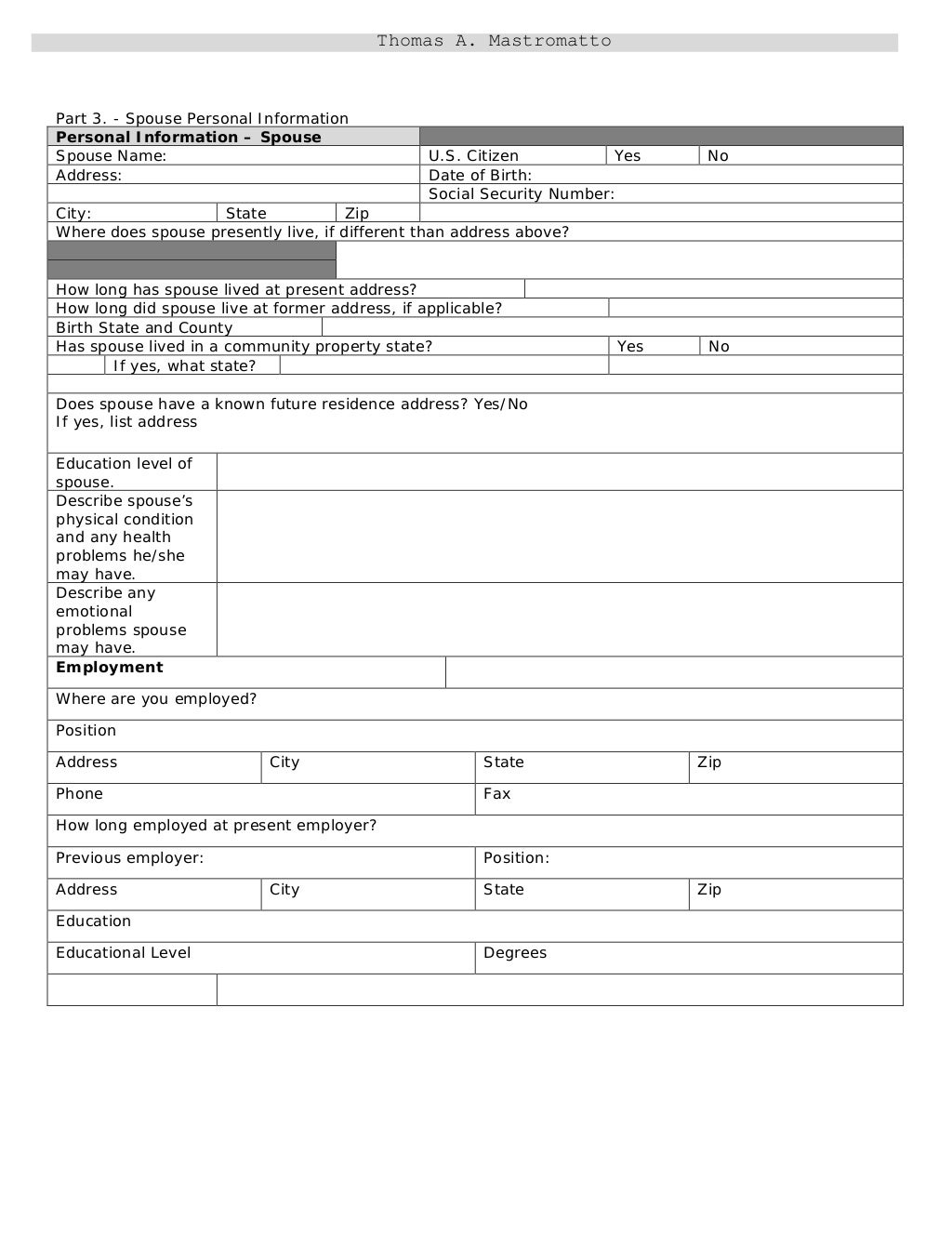 Divorce information and worksheet