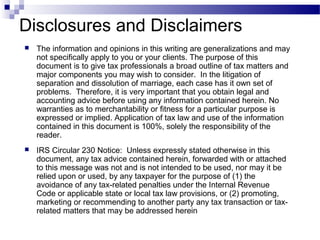 Divorce tax planning before the divorce - Wayne Lippman | PPT