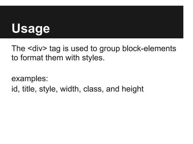 Div tag presentation | PDF | Web Design and HTML | Internet