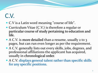 Resume/ C.V/ Biodata and E- portfolio | PPTX