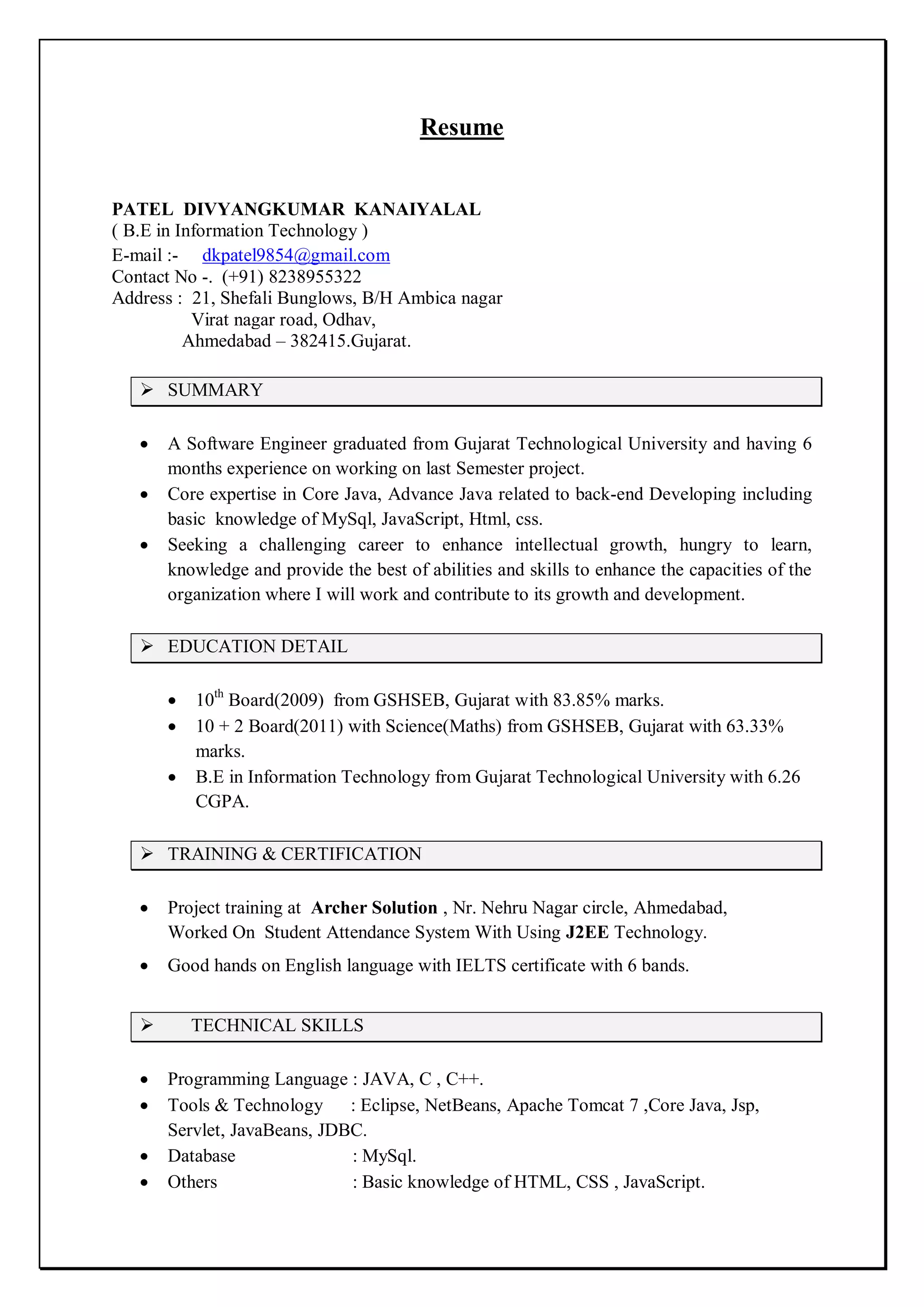 Divyang patel resume-2015 | PDF