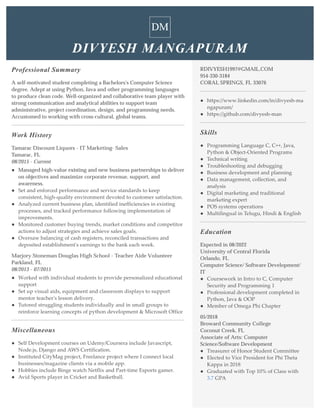 Divyesh mangapuram resume | PDF
