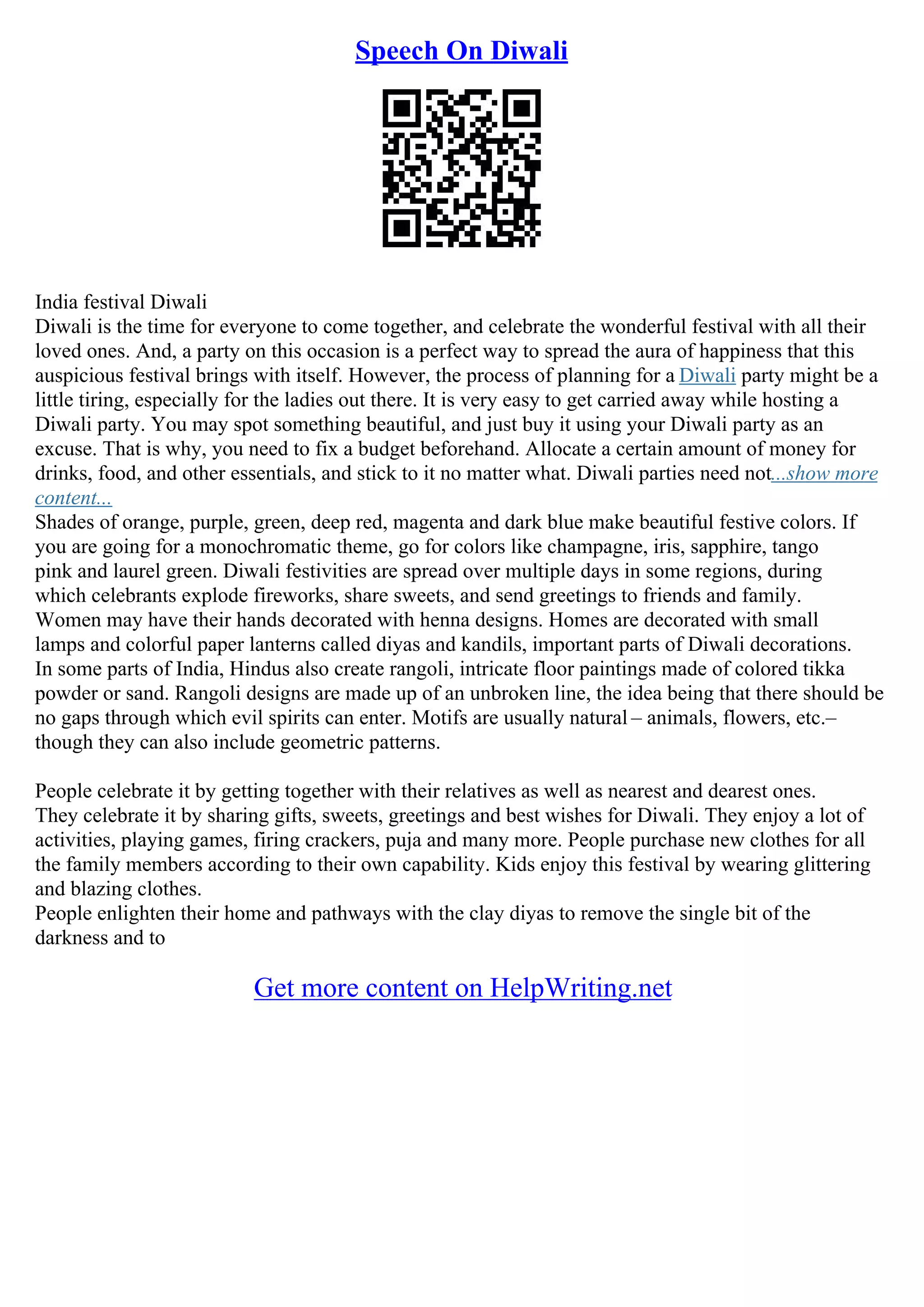 Diwali Festival Essay | PDF