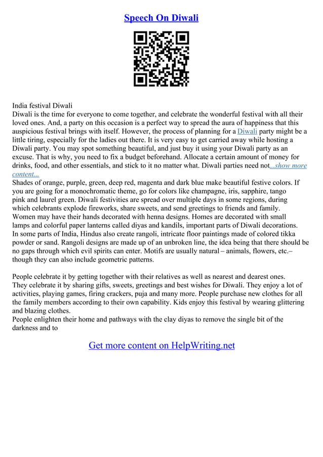Diwali Festival Essay | PDF | National & Civic Holidays | Holidays