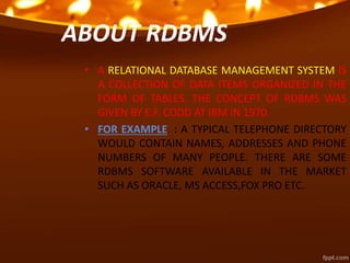 RDBMS and Html for class 7 | PPT