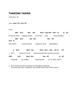 Tanging Yaman Guitar Chords