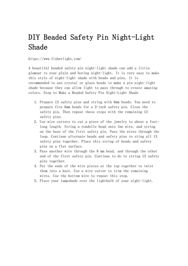 Diy beaded safety pin night light shade | PDF | Beadwork | Arts and Crafts